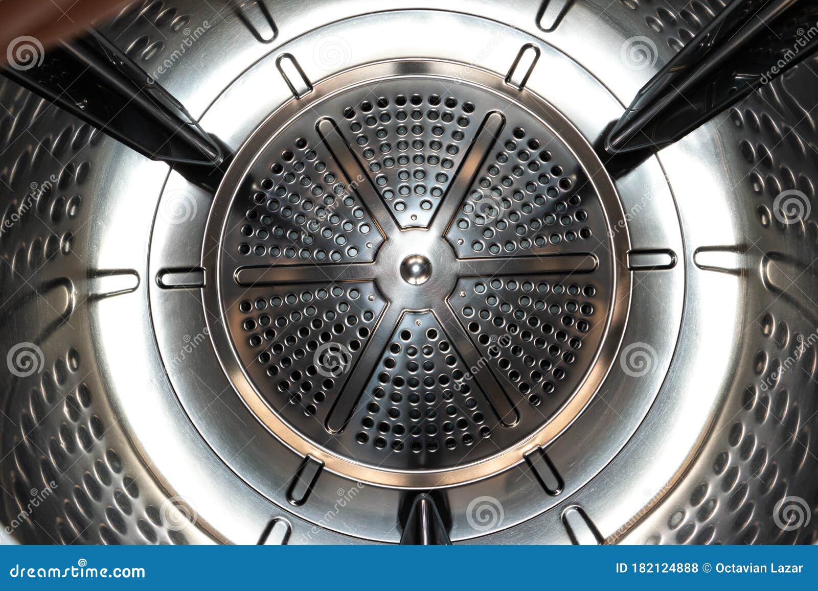 Inside Shot of Empty Silver Washing Drying Machine Drum Wide Angle View ...