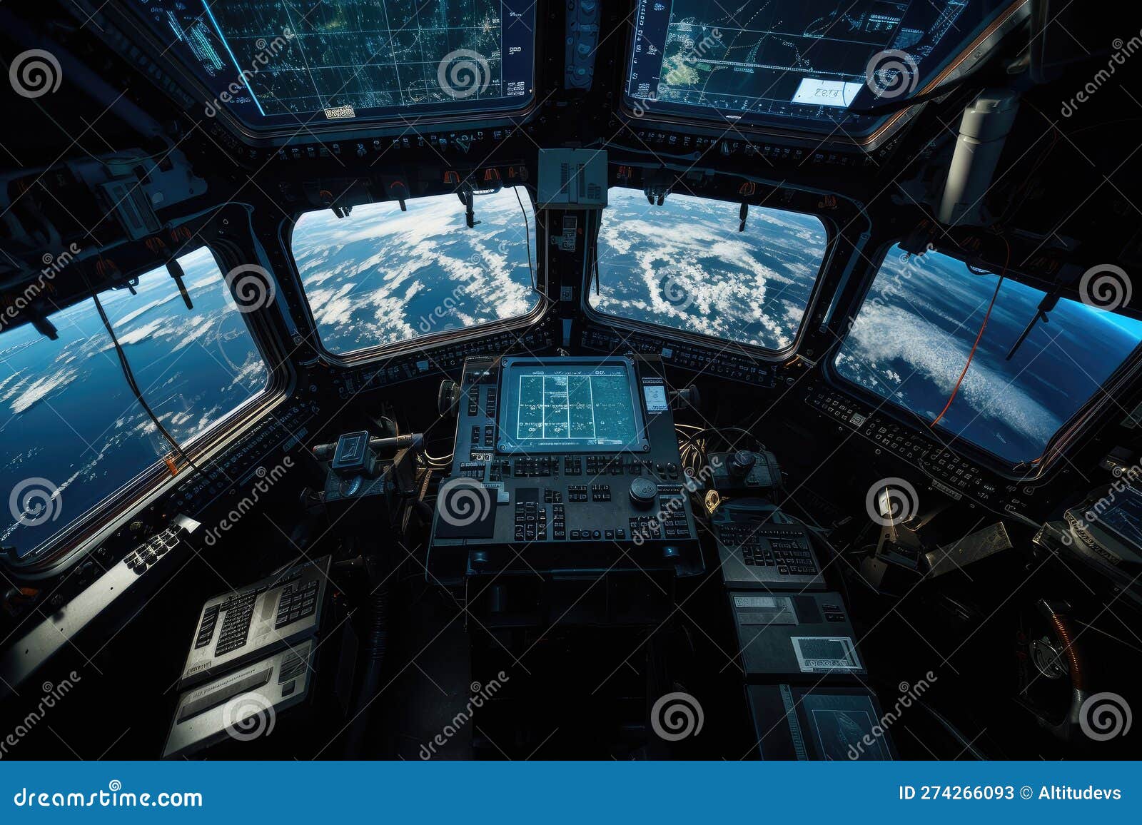 Inside the Space Station, with View of Earth Below Stock Illustration ...