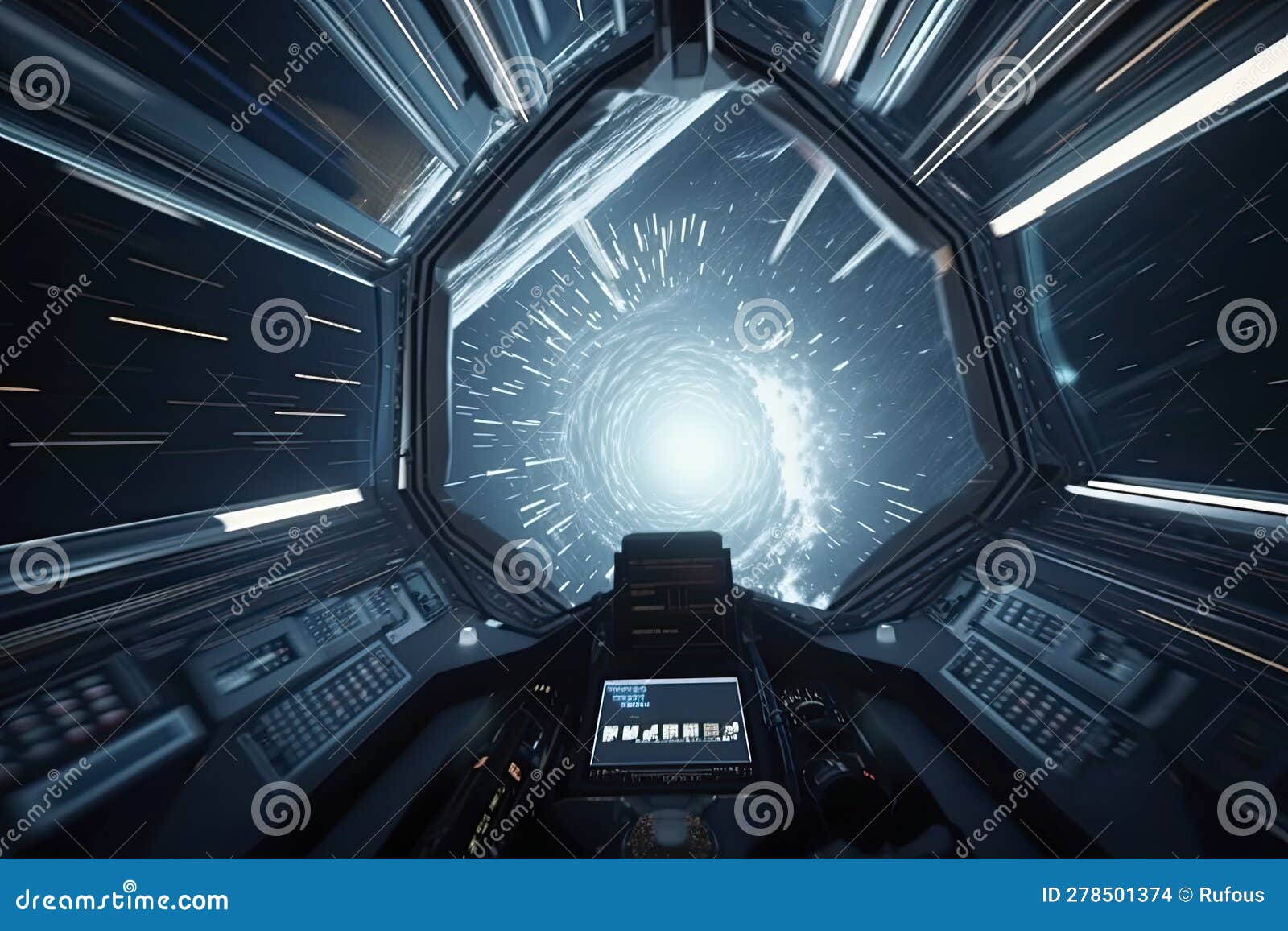 Inside of a Spaceship Driving at Hyper Speed, Space Travelers Flying ...