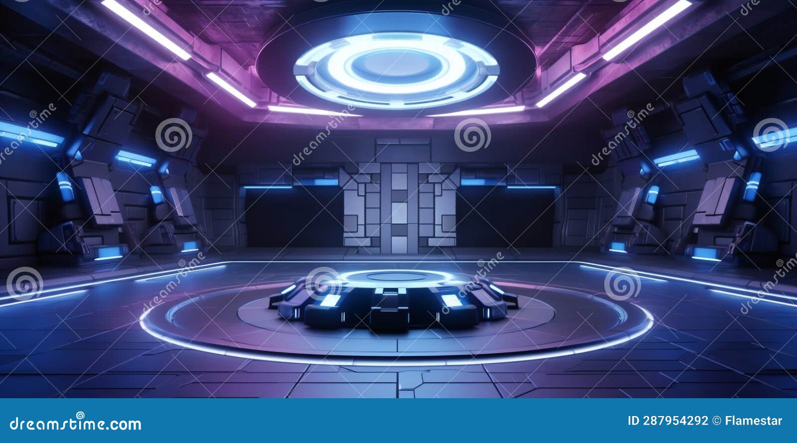 Inside Spaceship Laboratory with Empty Podium Architecture Stock ...