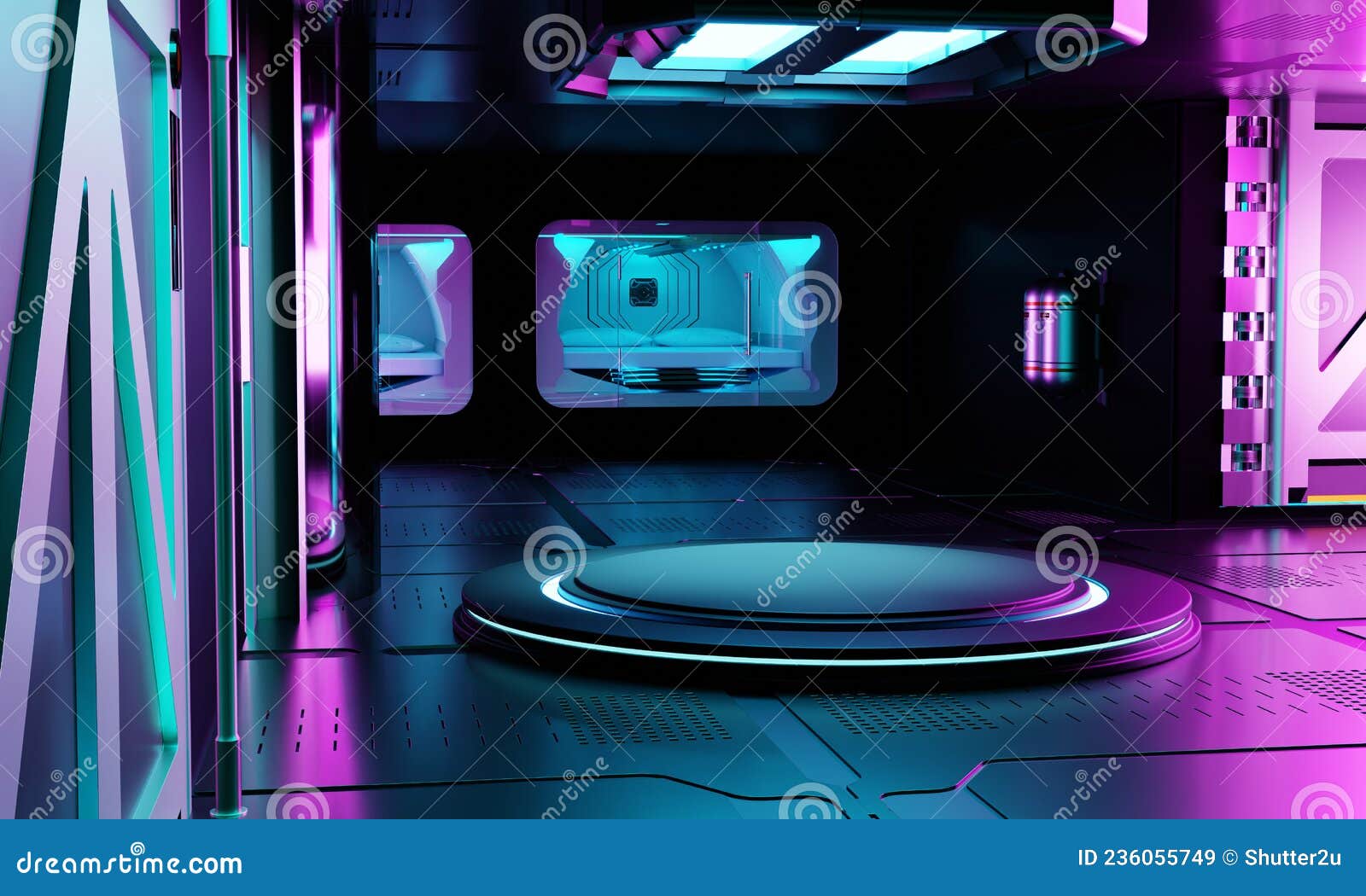 Inside Spaceship Laboratory Interior Architecture and Empty Podium for ...