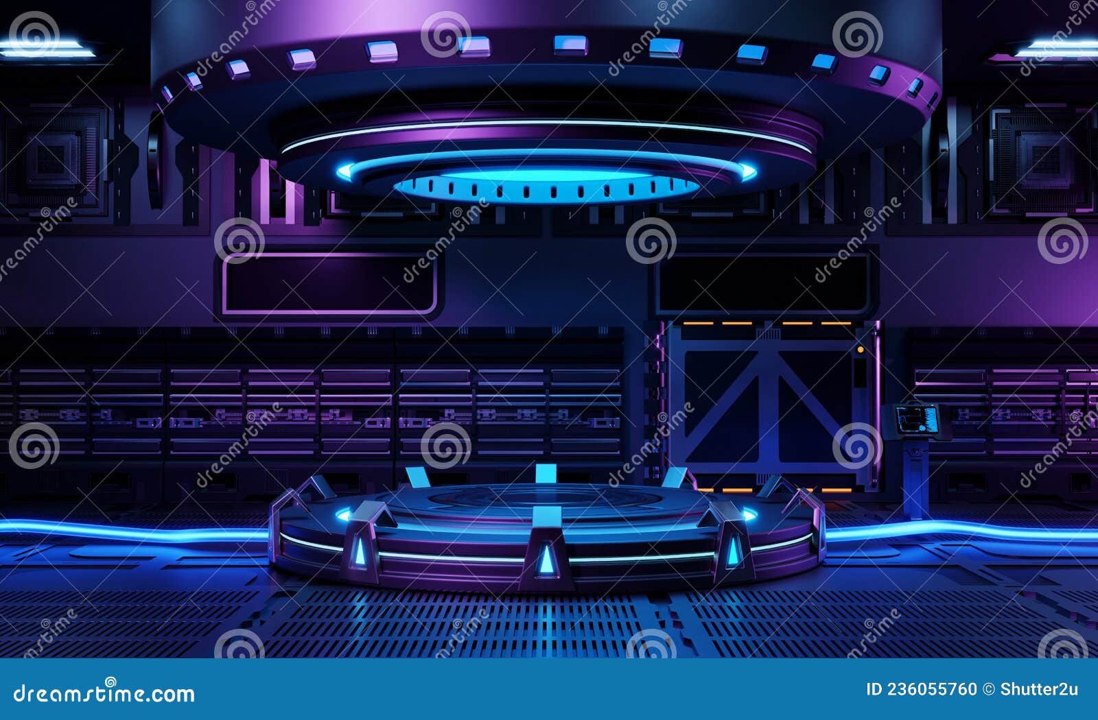Inside Spaceship Laboratory Interior Architecture and Empty Podium for ...