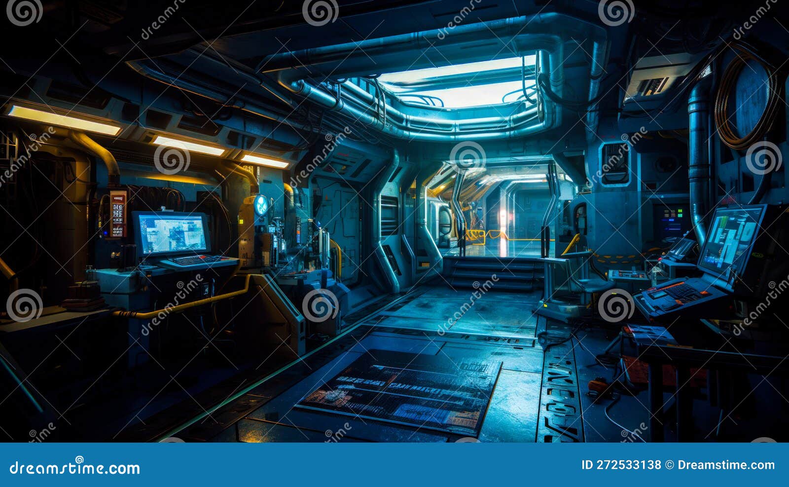 The Inside of Spaceship with Lights and Computers. Generative AI Stock ...