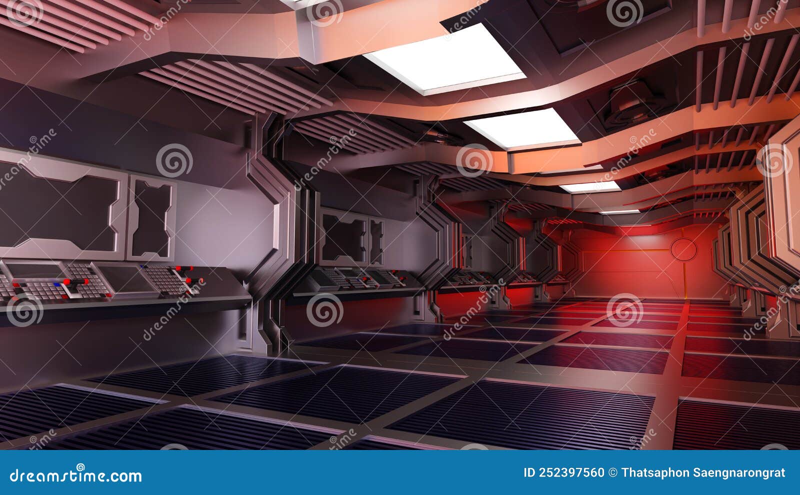Inside Spaceship or Space Station Interior, Sci-Fi Tunnel, Corridor ...