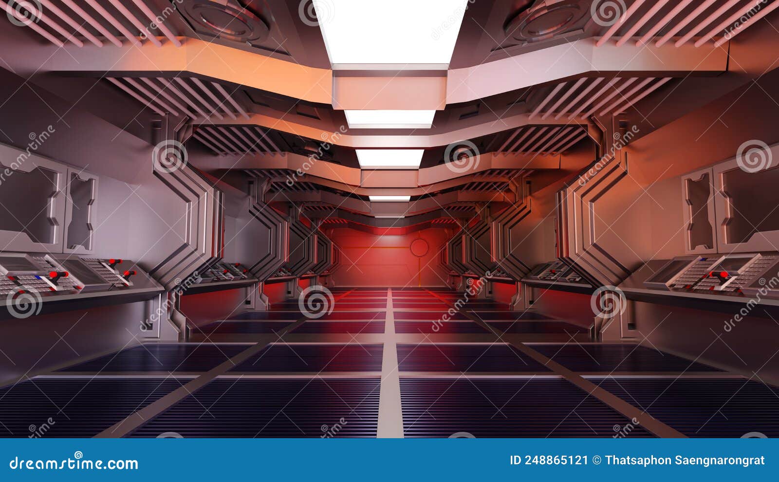Inside Spaceship or Space Station Interior, Sci-Fi Tunnel, Corridor ...