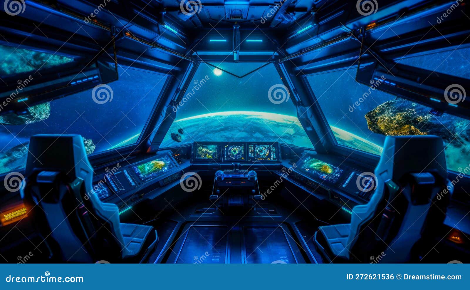 The Inside of Spaceship with View of the Earth. Generative AI Stock ...