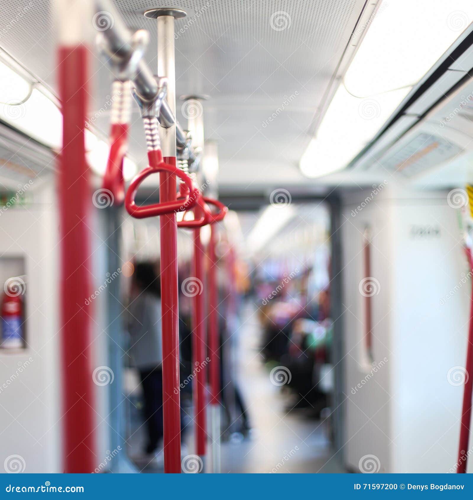 Inside the Subway Car. Red Handrails in the Subway Stock Photo - Image ...