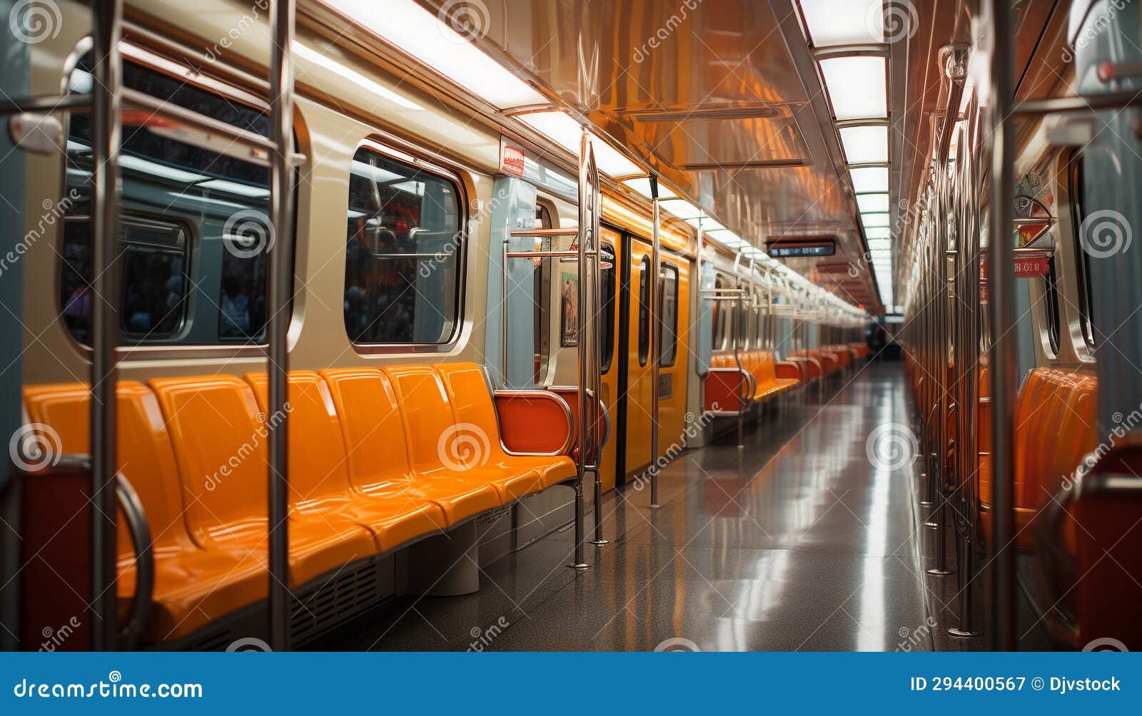 Inside of Subway Train, Passenger Waits on Illuminated Platform ...