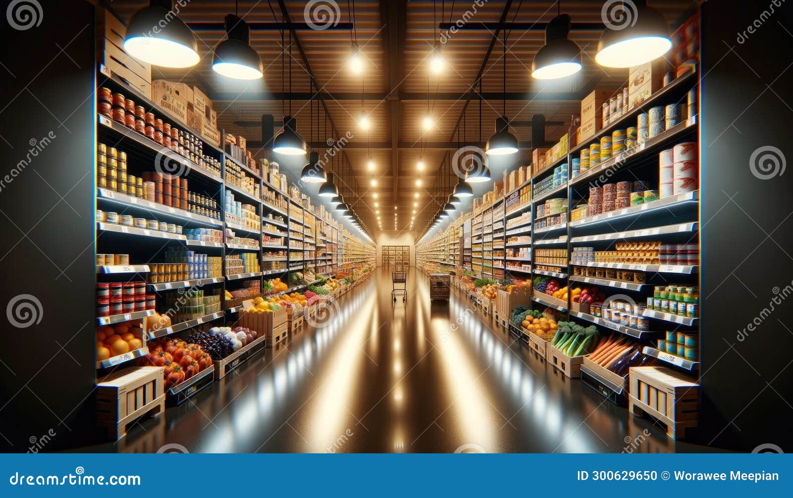 Inside of a Supermarket with a Snack Display Rack, a Long Corridor, and ...