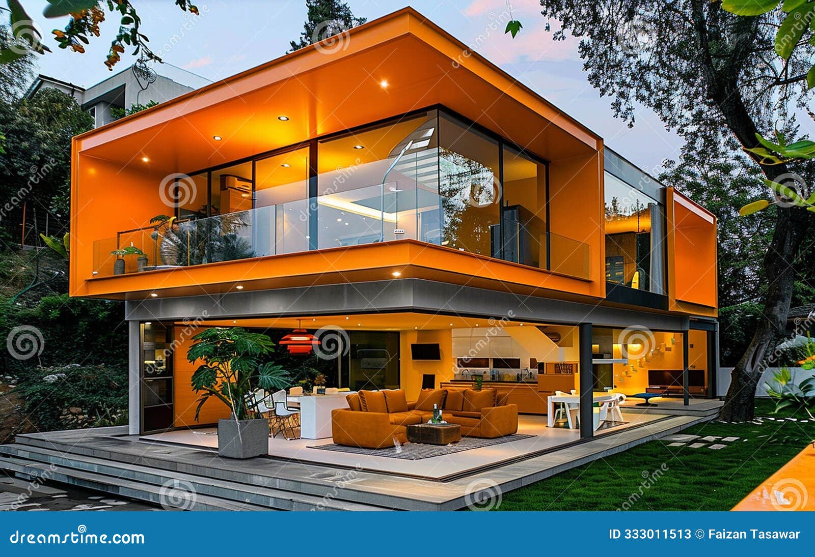 Inside a Tangerine Two-Floor Modern House -Generative Ai Stock Image ...