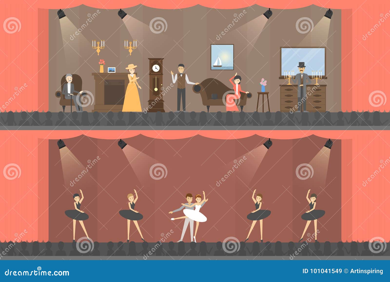 Inside the theater. stock vector. Illustration of audience - 101041549