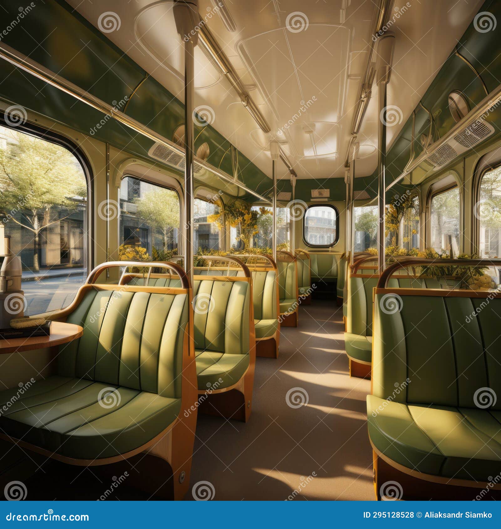 Inside Train with Green Seats Stock Photo - Image of modern, town ...