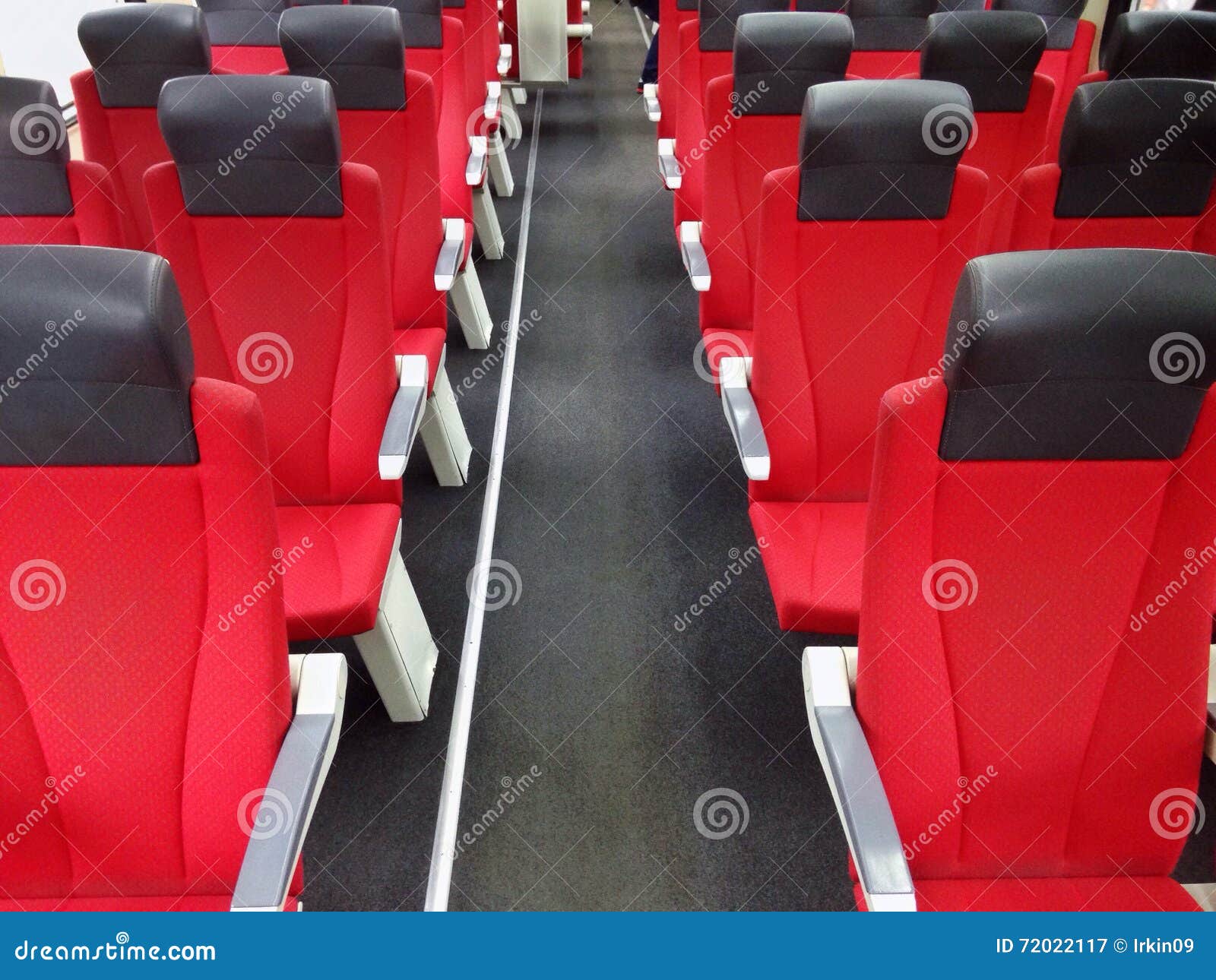 Inside a Train with Red Seats Stock Image - Image of rows, aisle: 72022117