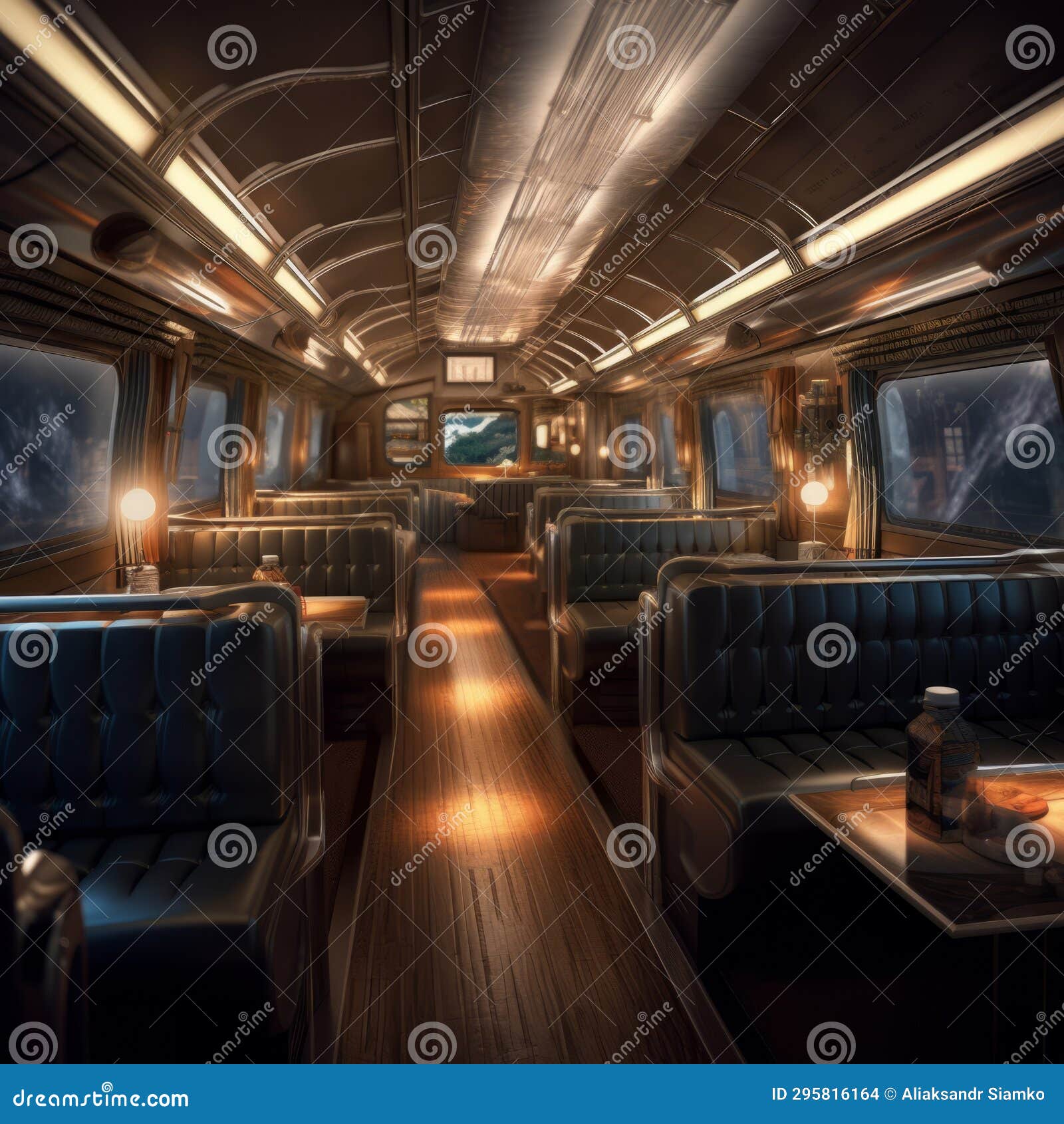 Inside a Train with Seats and a Table Stock Illustration - Illustration ...