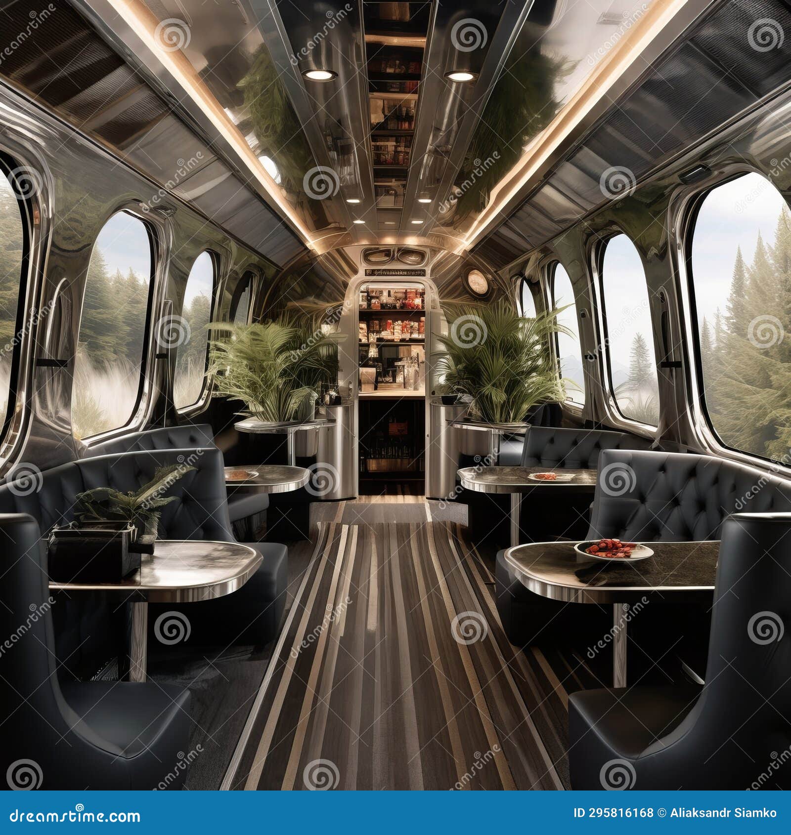 Inside a Train with Tables and Chairs Stock Illustration - Illustration ...