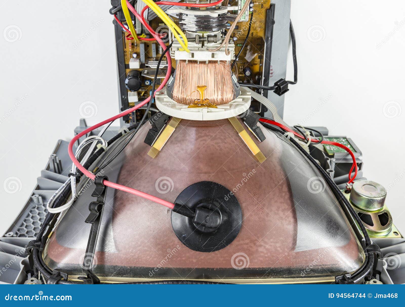 Inside of a TV Set, CRT, Deflection Coil and Yoke, EHT Cable, Speaker ...