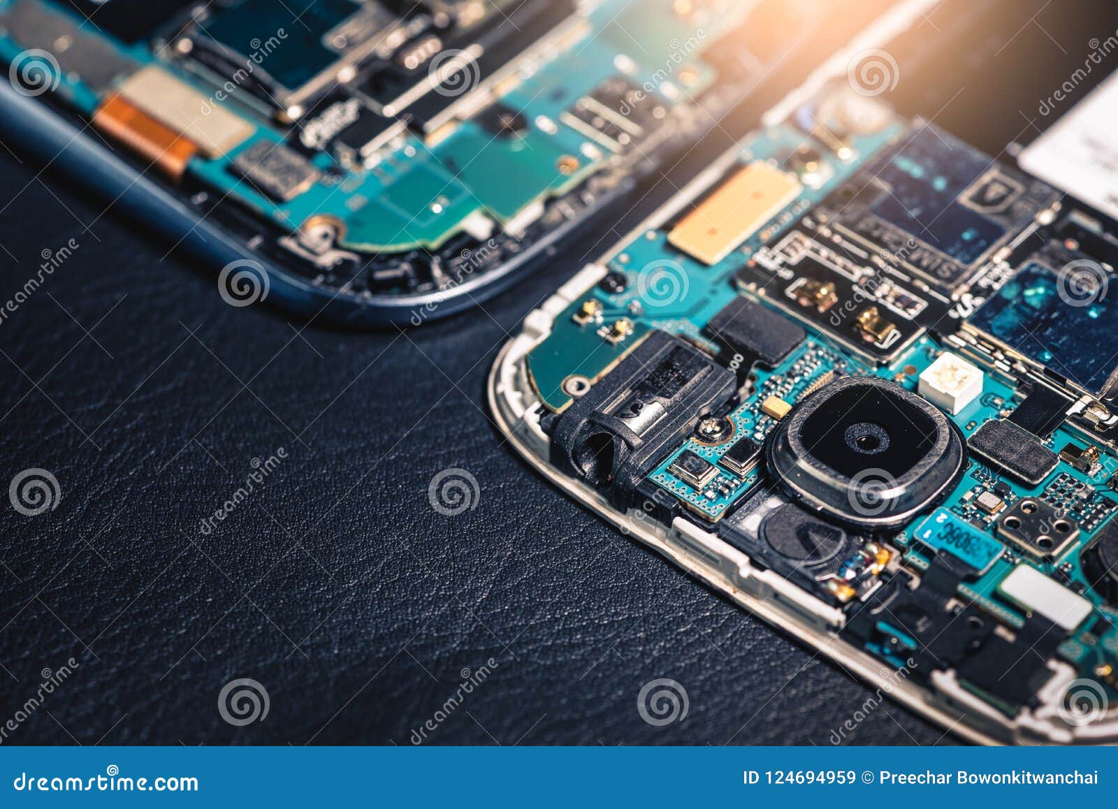 The Inside of the Twin Smartphone`s Motherboard Lay on the Back Table ...