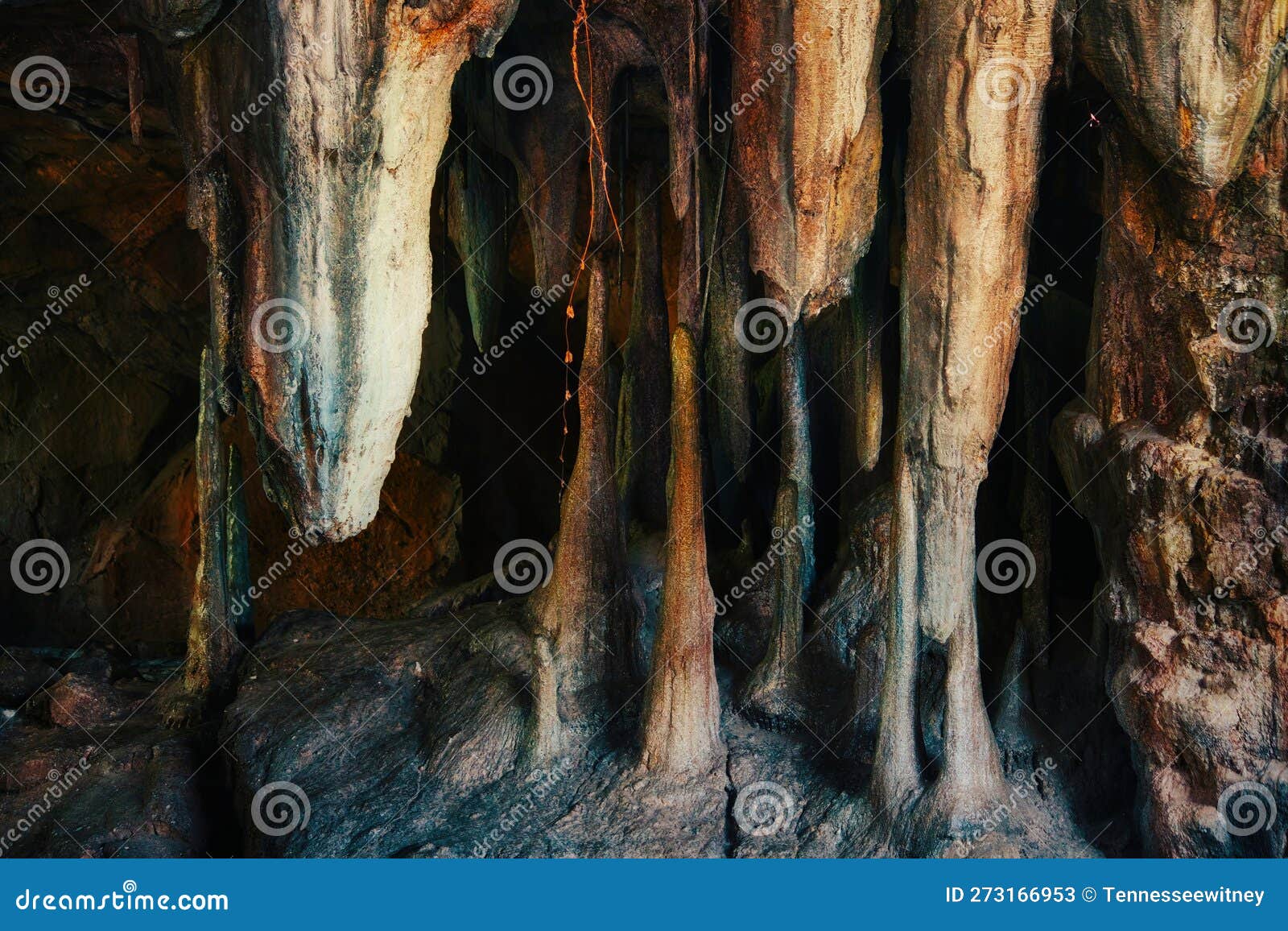 Inside an Underground Cave with Rock Stalagmites and Stalactites from ...