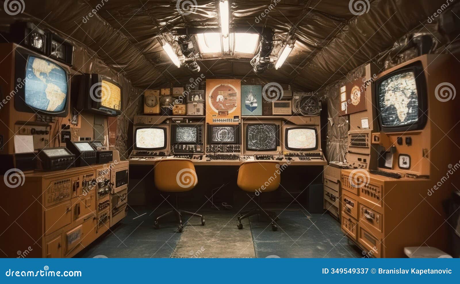 Underground Nuclear Bunker Control Room with Retro Technology Stock ...