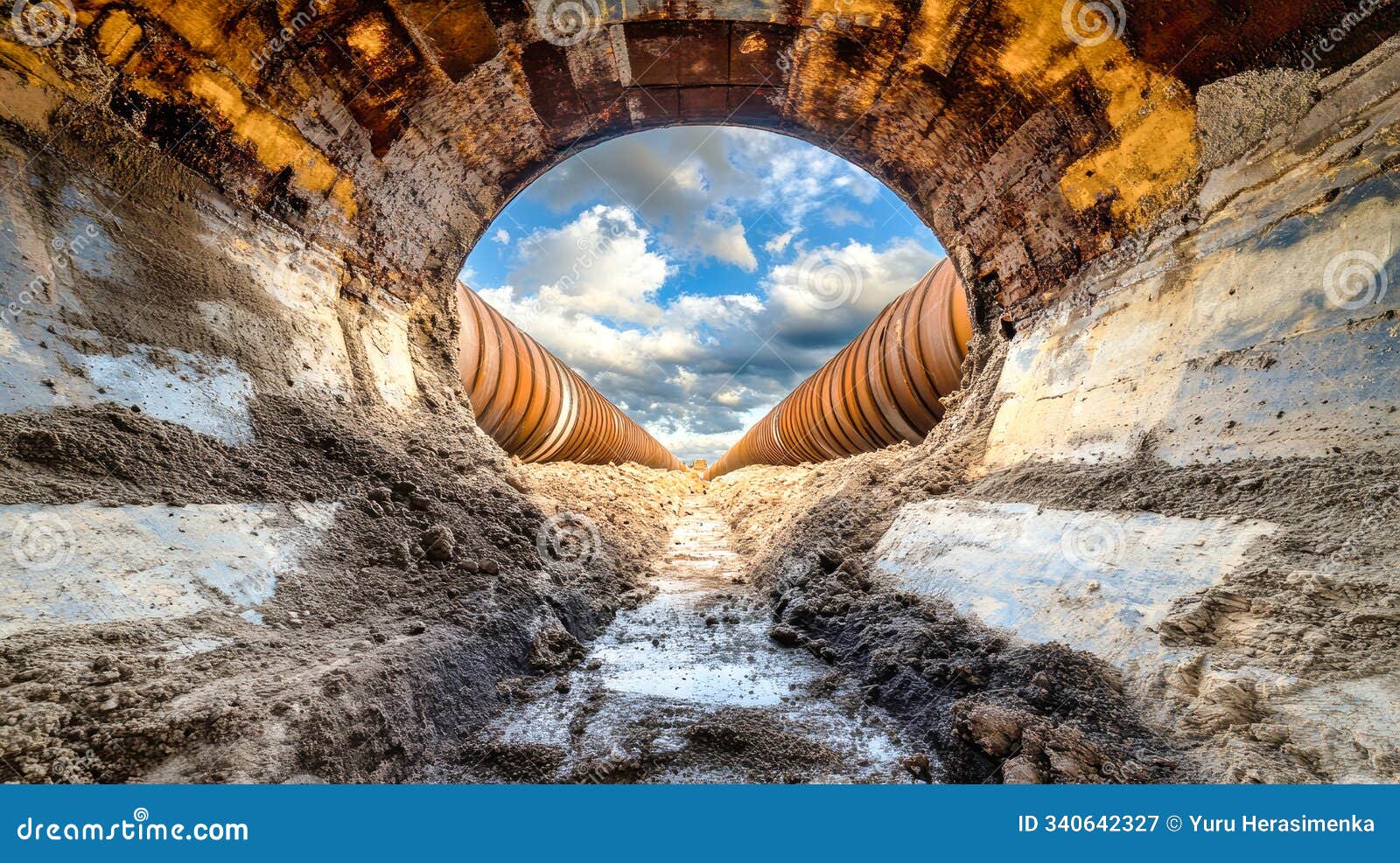 View from Inside a Reinforced Concrete Pipe during the Construction of ...