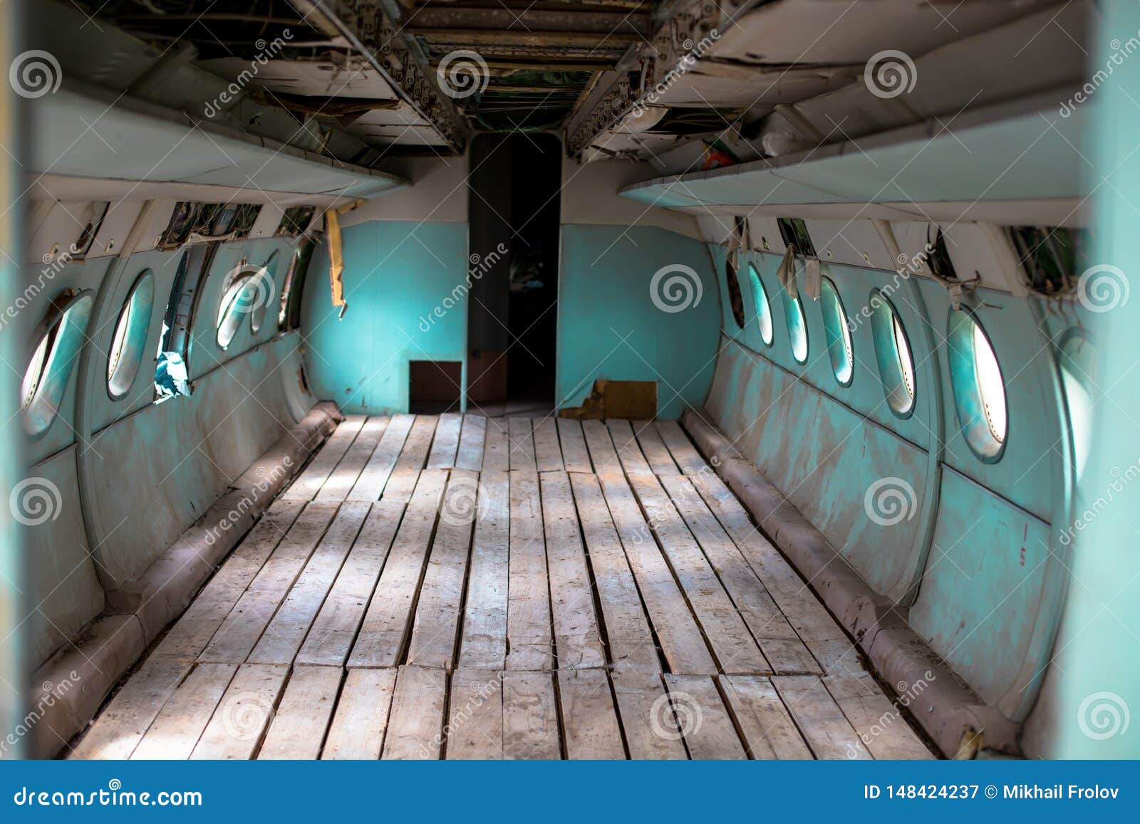 Inside a Very Old Plane. Passenger Cabin of a Small Old Plane Stock ...