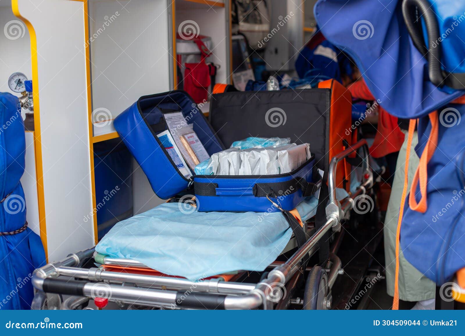 Inside View of an Ambulance with Medical Gear Stock Photo - Image of ...