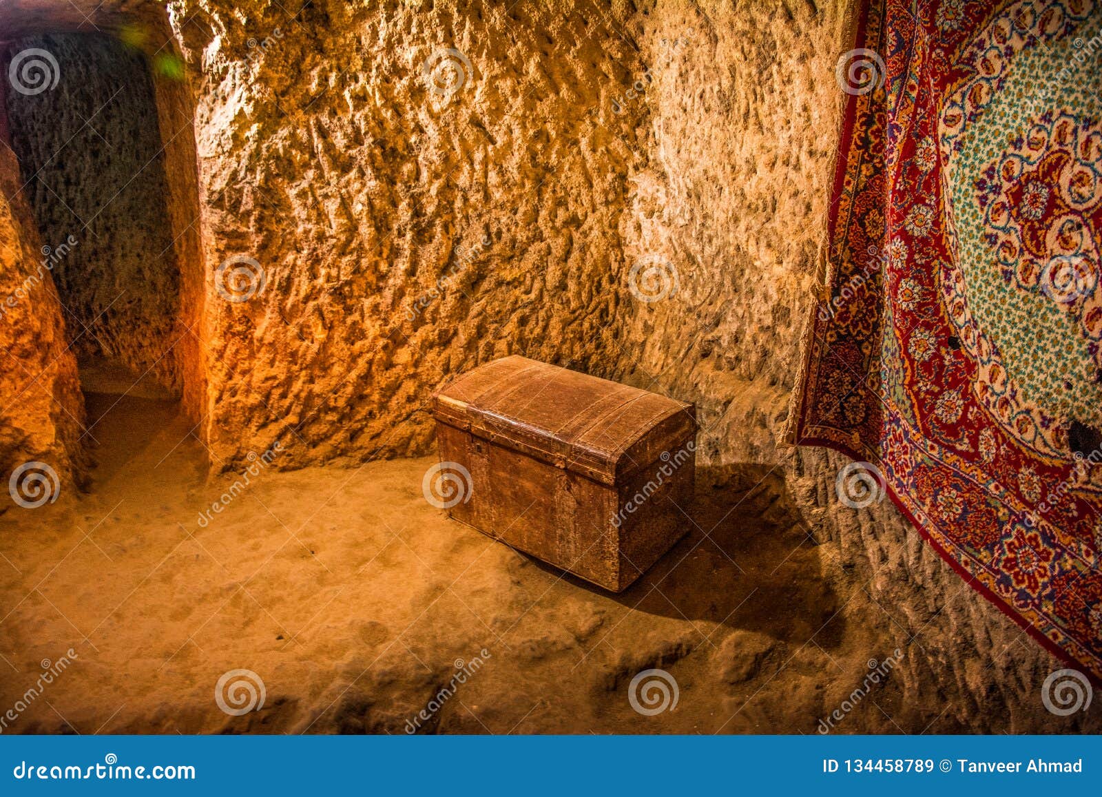 Inside View of Ancient Cave with Secet Wooden Box Stock Image - Image ...