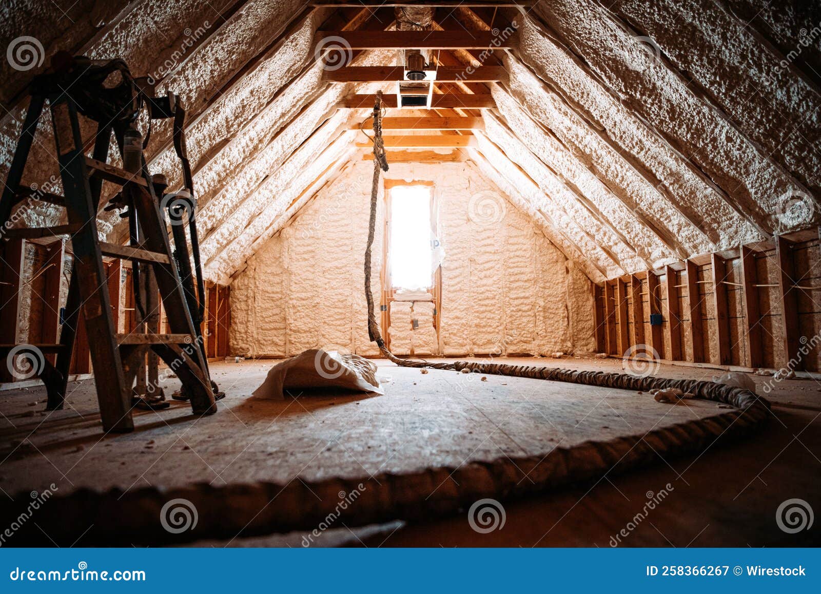 Inside View of an Attic Covered with Spray Foam Stock Image - Image of ...