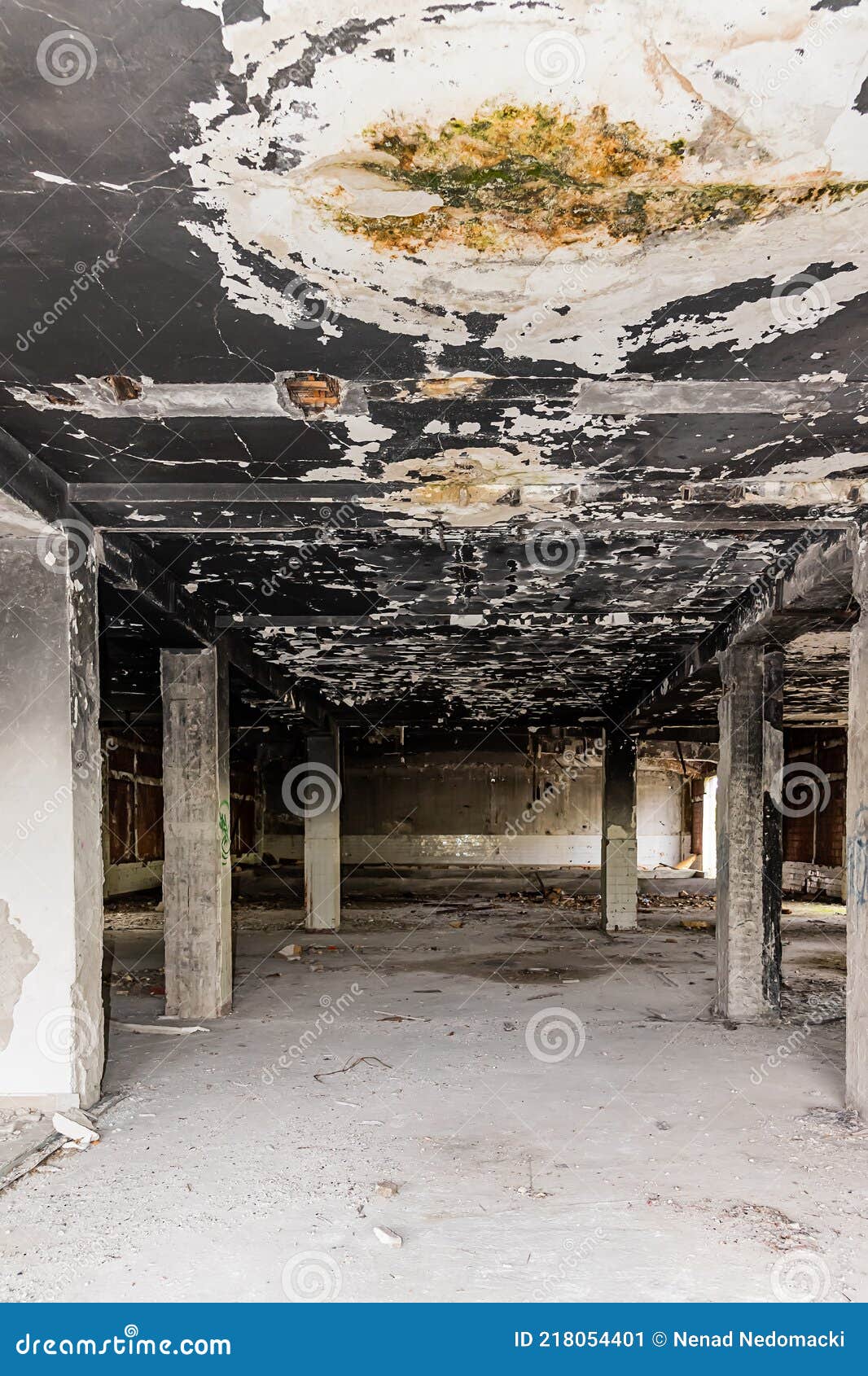 Inside View of a Burned Down Building Stock Image - Image of dirty ...