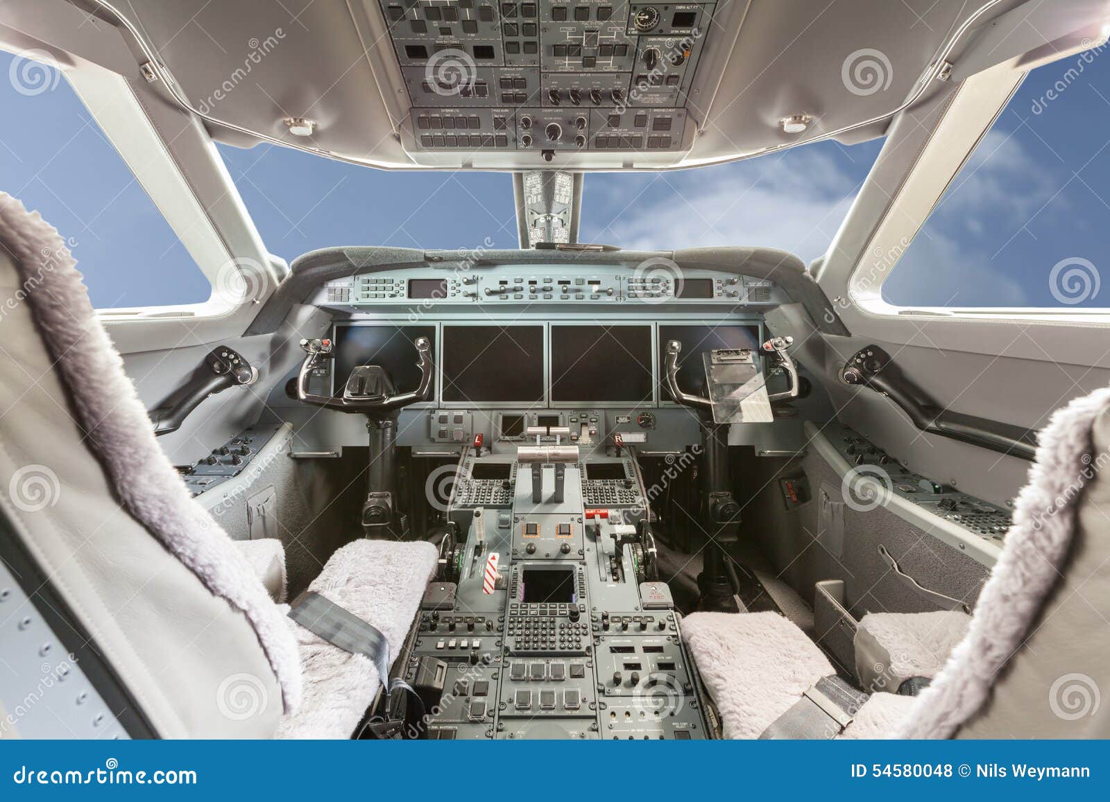 Inside View Cockpit G550 with Blue Sky and Clouds Stock Photo - Image ...