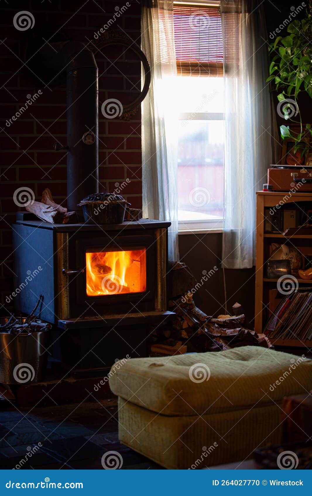 Inside View of a Cozy Living Room with a Fireplace Wood Stove Stock ...