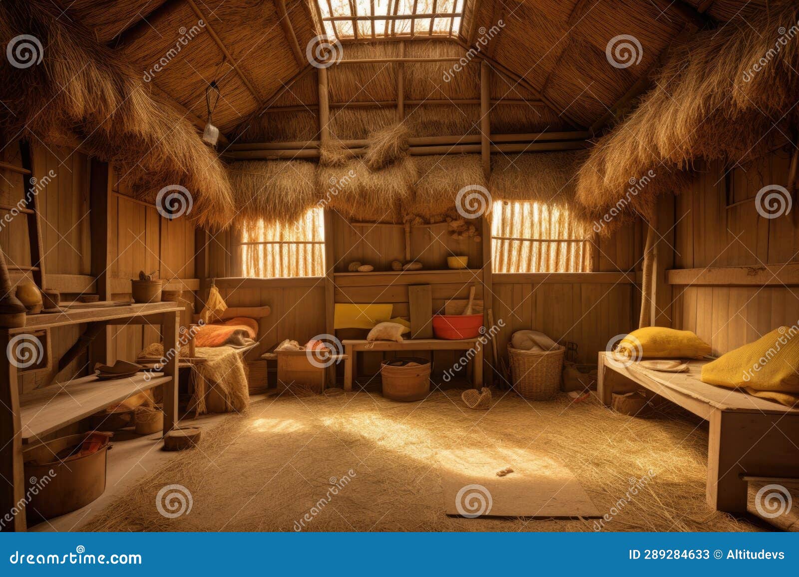 Inside View of Cozy, Straw-filled Coop Interior Stock Image - Image of ...
