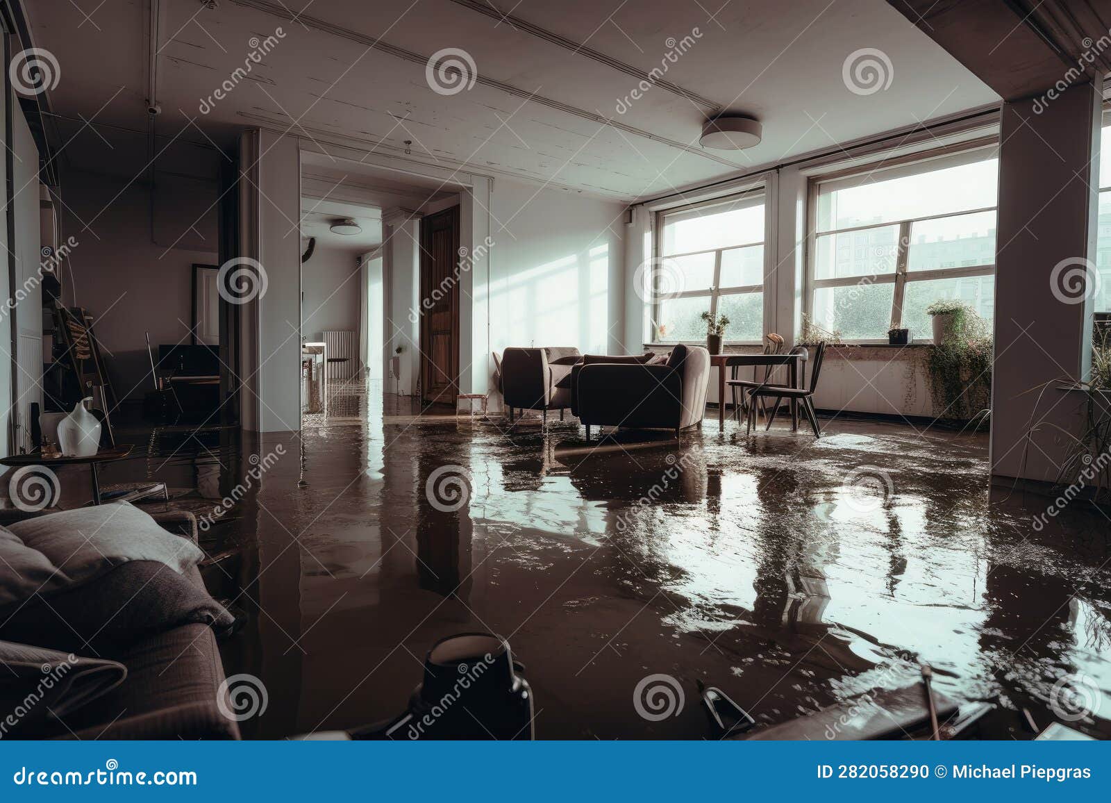 Inside View of a Flooded Dirty Flat Created with Generative AI ...