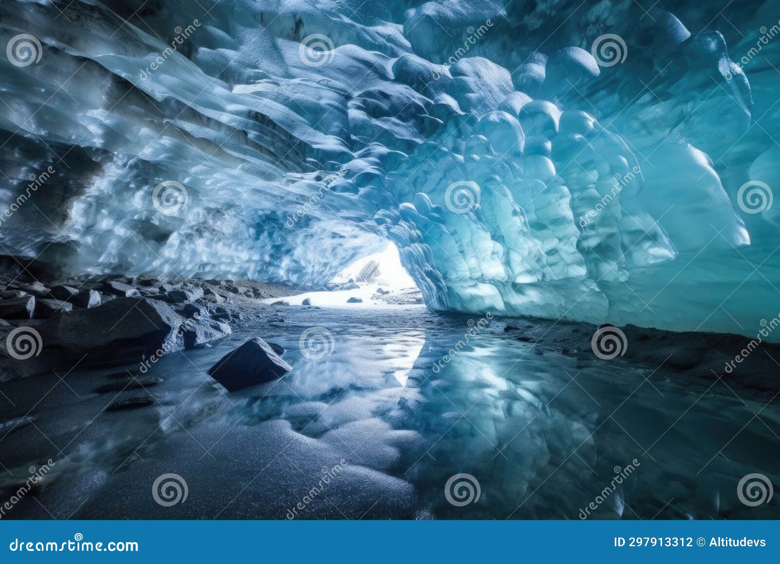 Inside View of a Glacier Cave with a Glistening Icy Floor Stock Photo ...