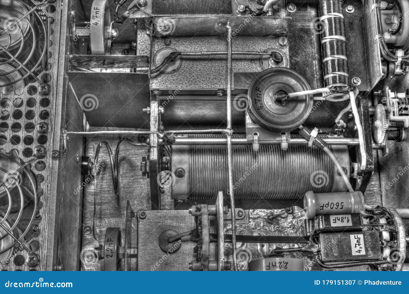 Inside View of High Frequency Power Amplifier in Black and White Stock ...