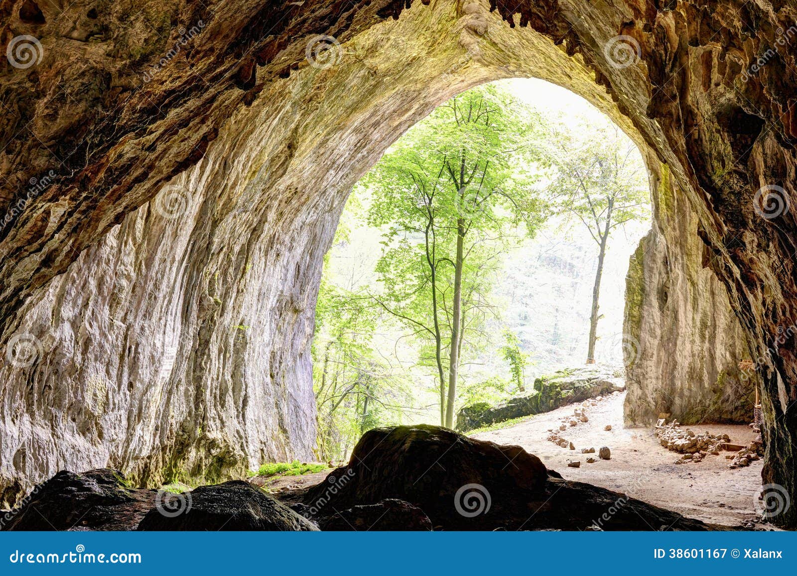 Inside View from Meziad Cave in Apuseni Mountains Stock Image - Image ...