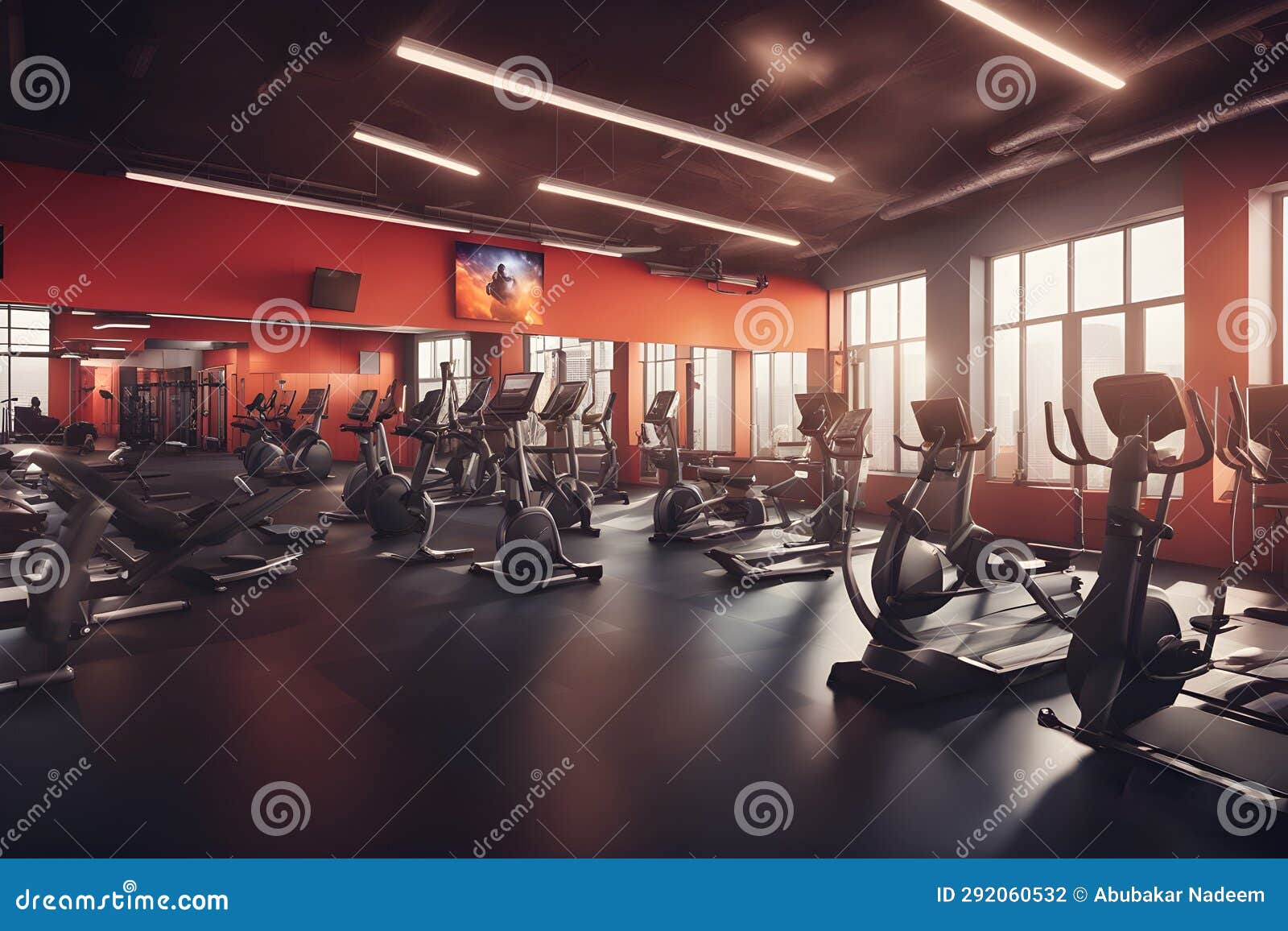 Inside View of a Modern Gym with Gym Equipment Stock Illustration ...