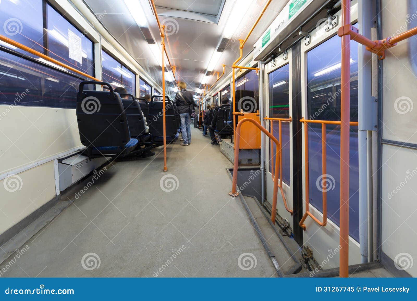 Inside View of a Moving Bus. Stock Image - Image of blur, exit: 31267745