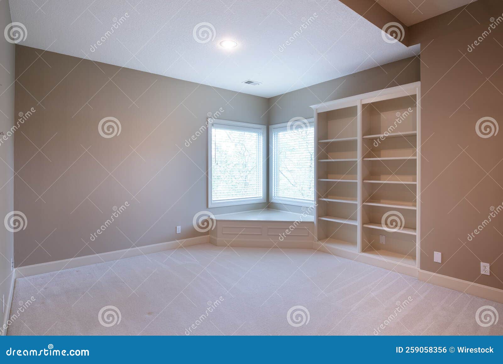Inside View of a Room with White and Brown Walls, Windows, and Empty ...