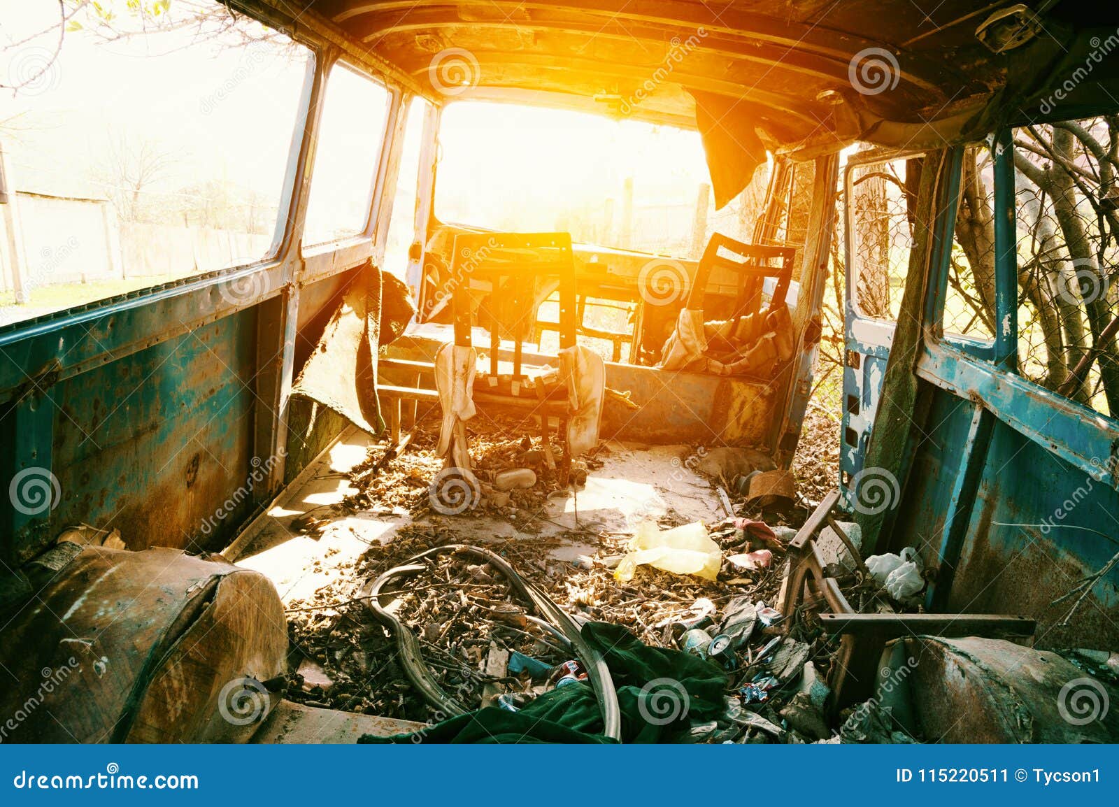 Inside View Scene of the Abandoned Bus Stock Image - Image of inside ...