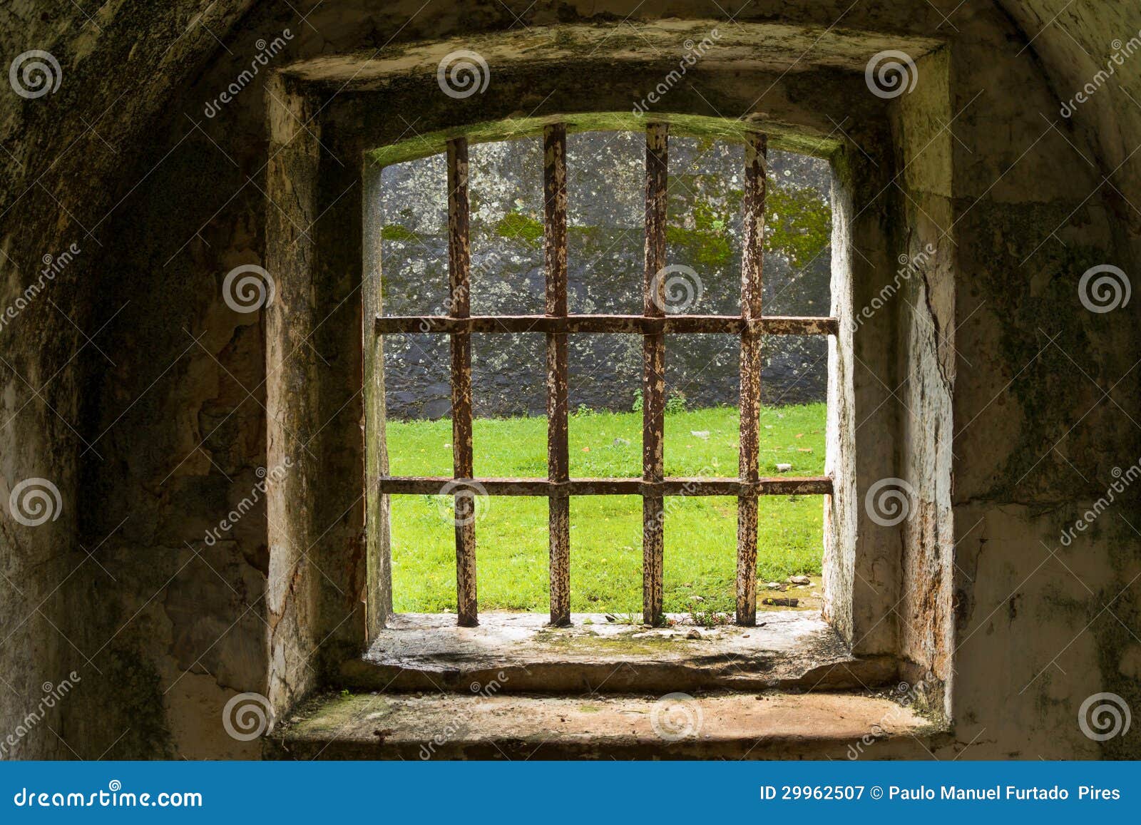 Ancient Window Exterior With Closed Wooden Blinds On Stone Walls ...