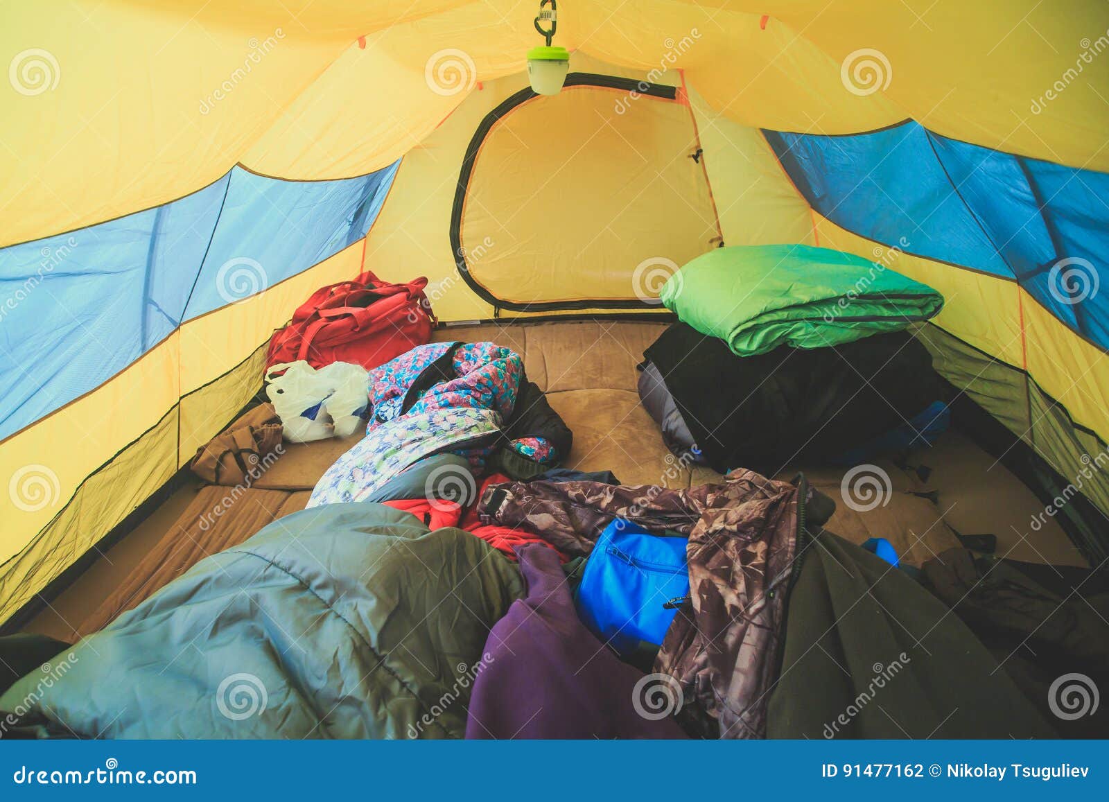 An Inside View of Tent, Process of Camping in Fall or Spring Forest ...