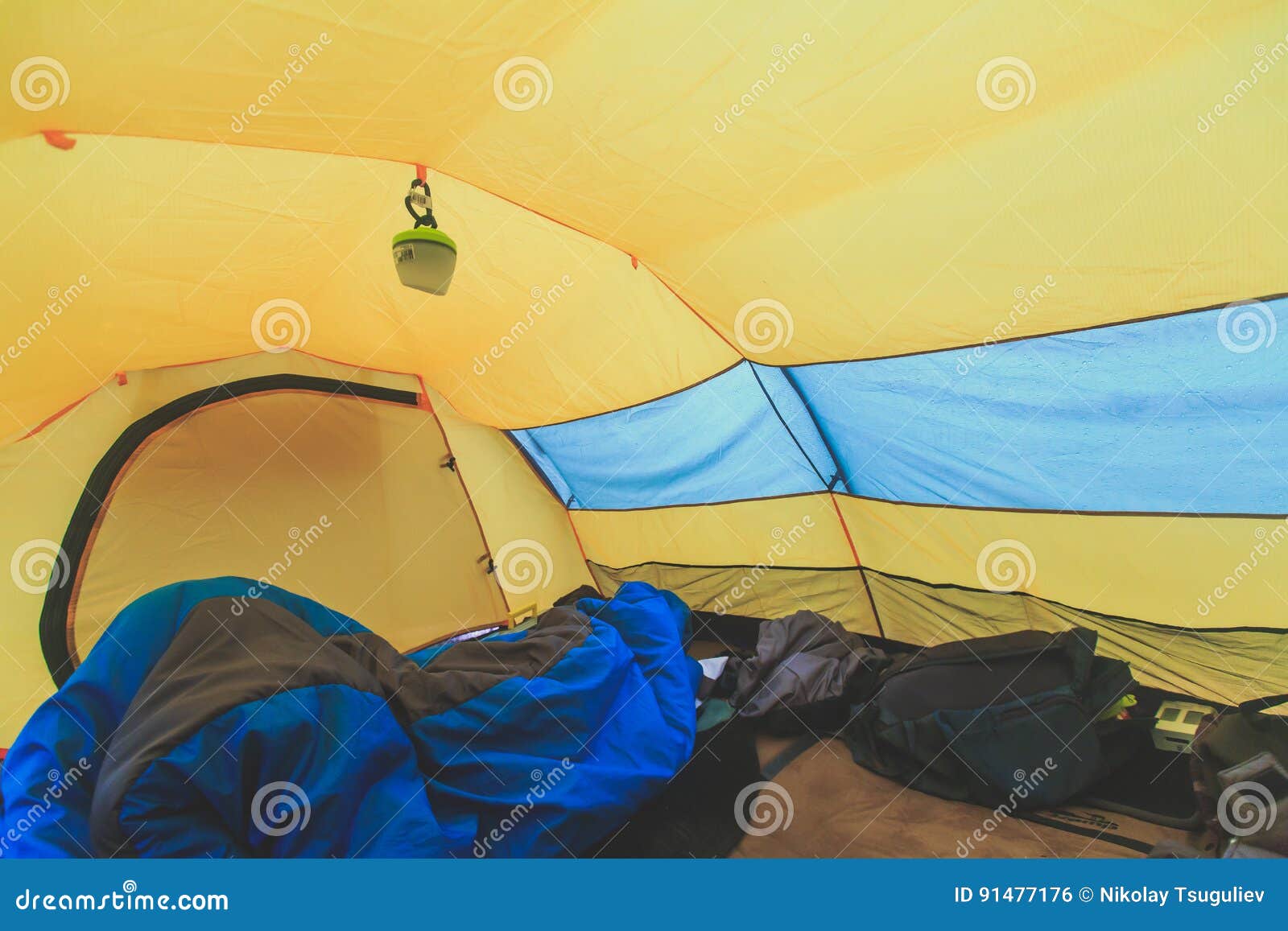 An Inside View of Tent, Process of Camping in Fall or Spring Forest ...