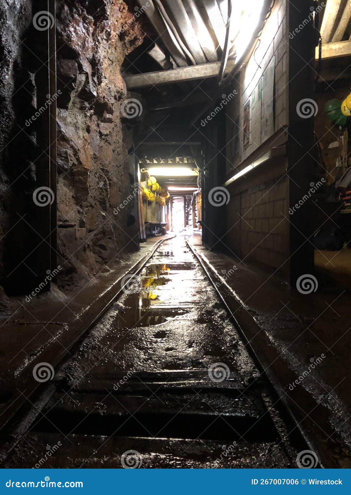 Inside View of the Underground Tunnel of Coal Mining with Lights Around ...