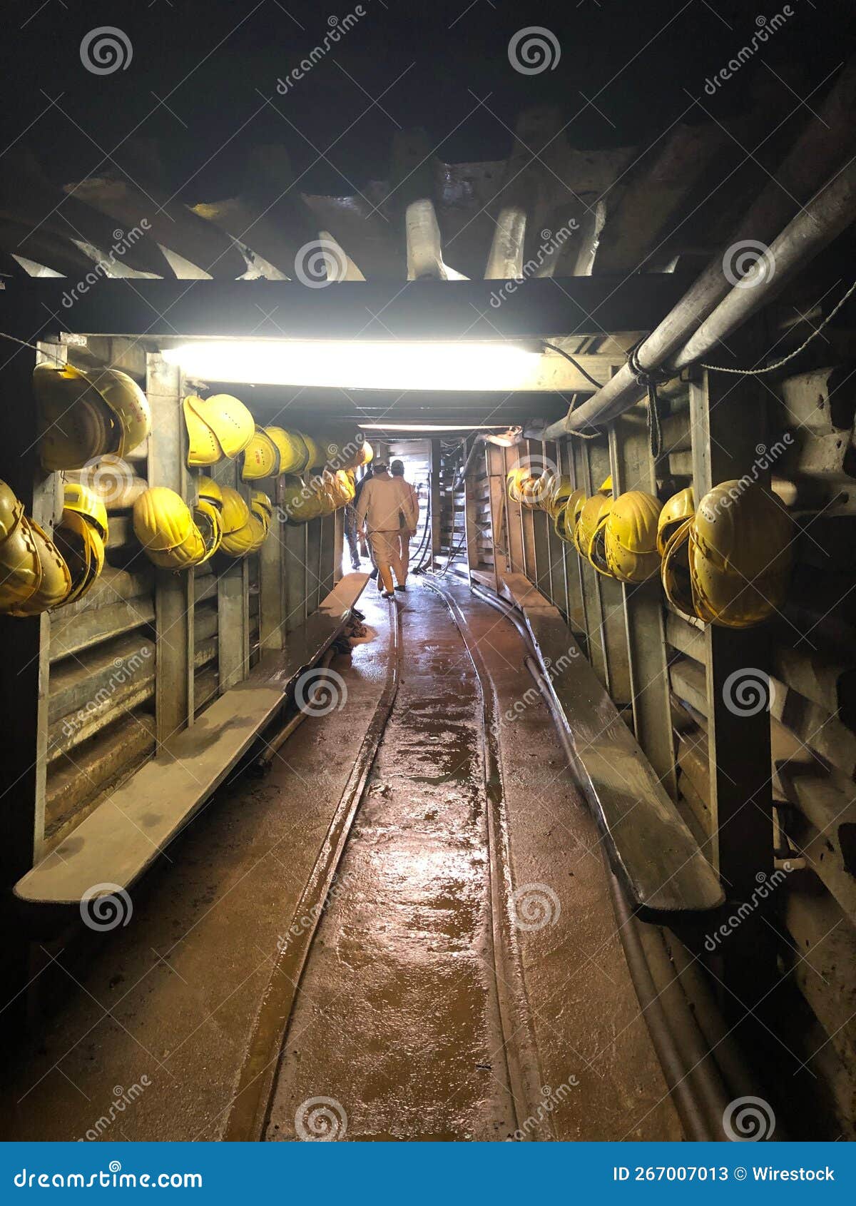 Inside View of the Underground Tunnel of Coal Mining with Yellow ...