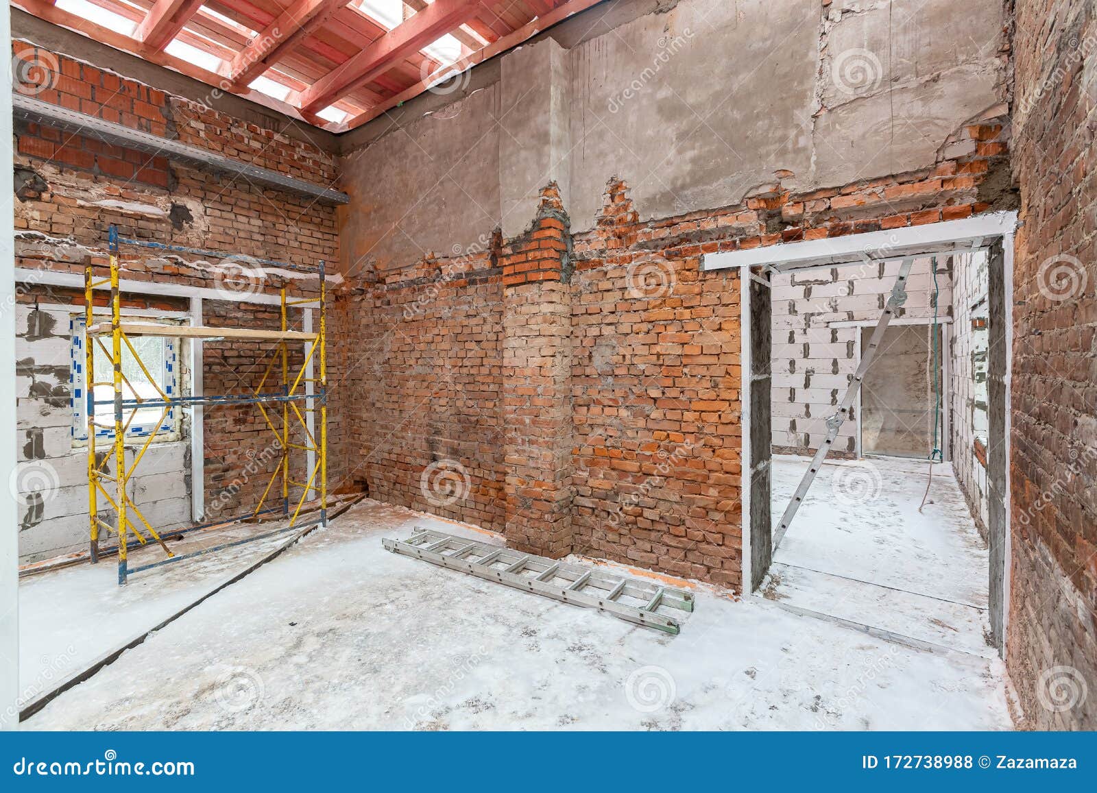 Inside View Of Working Process Of Building House With Wall Made From ...