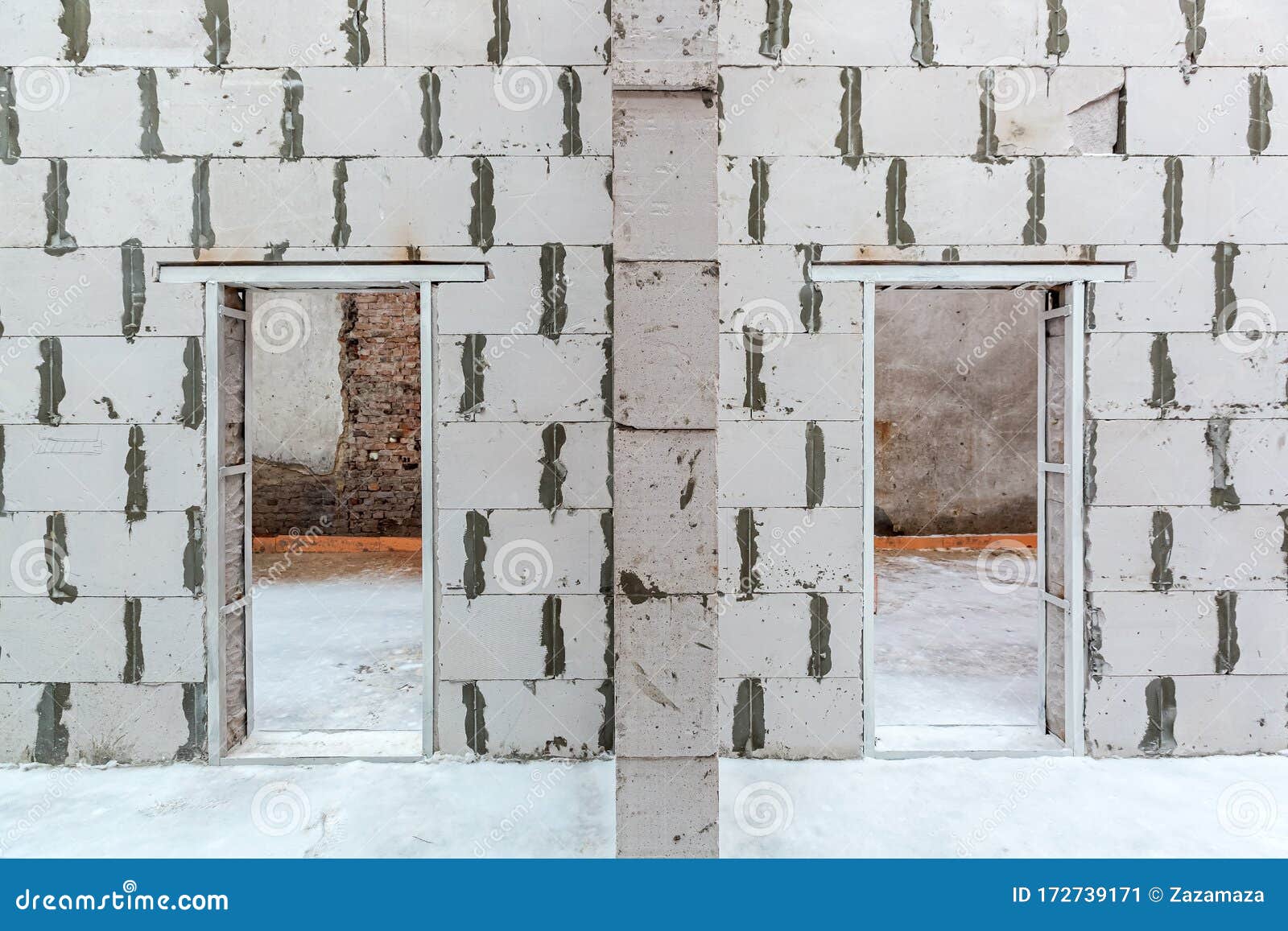 Inside View of Working Process of Building House with Wall Made from ...