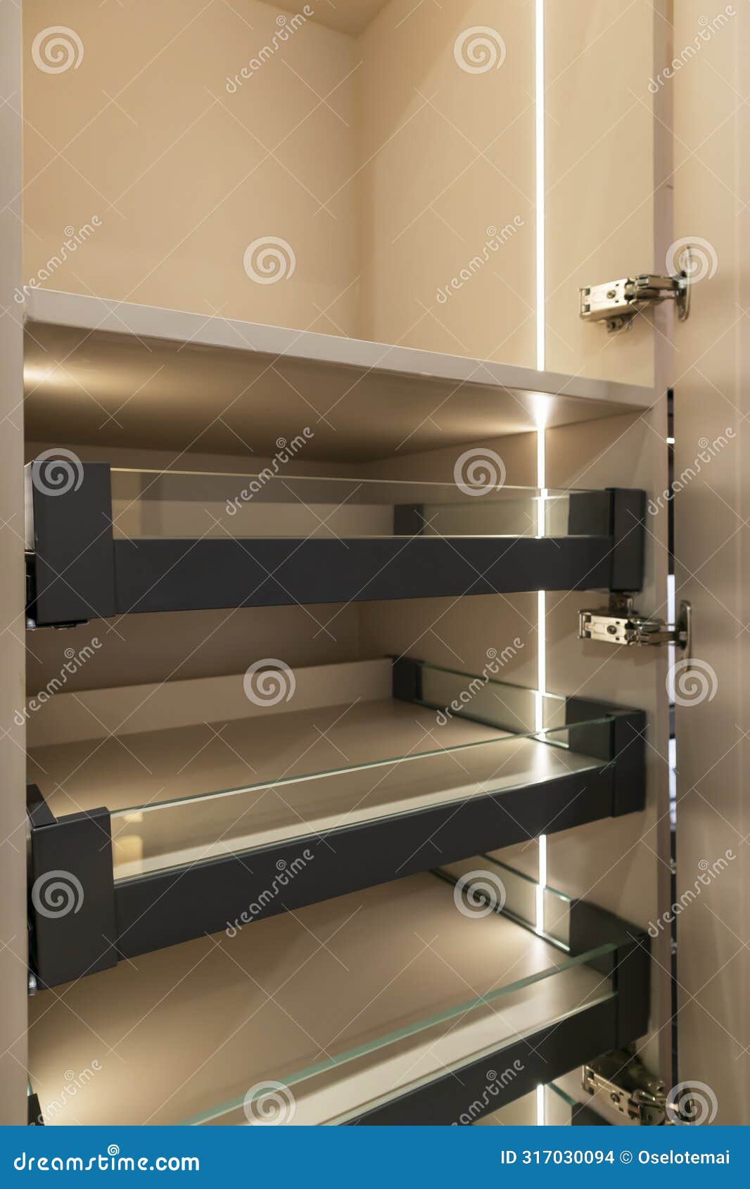 Inside the Wardrobe There are Shelves, Sliding Rails and LED Lights ...