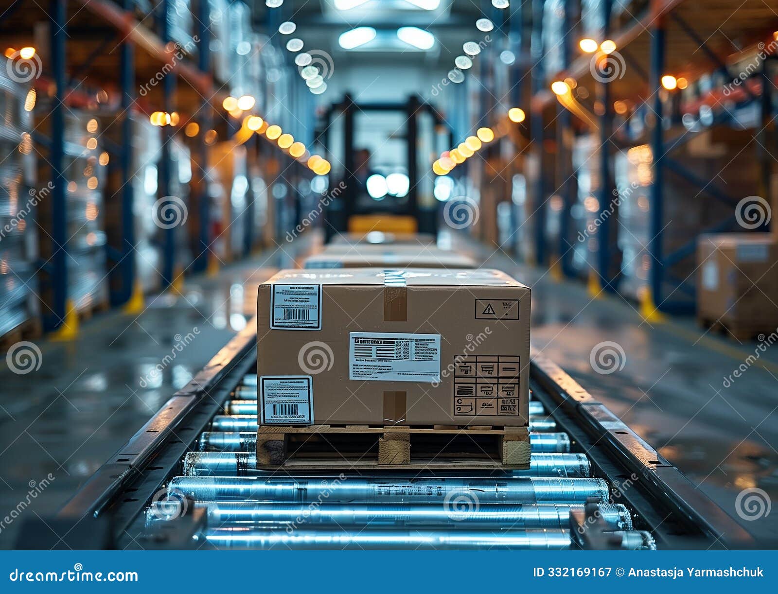 Inside The Warehouse, A Loader Operates An Electric Forklift, Moving ...
