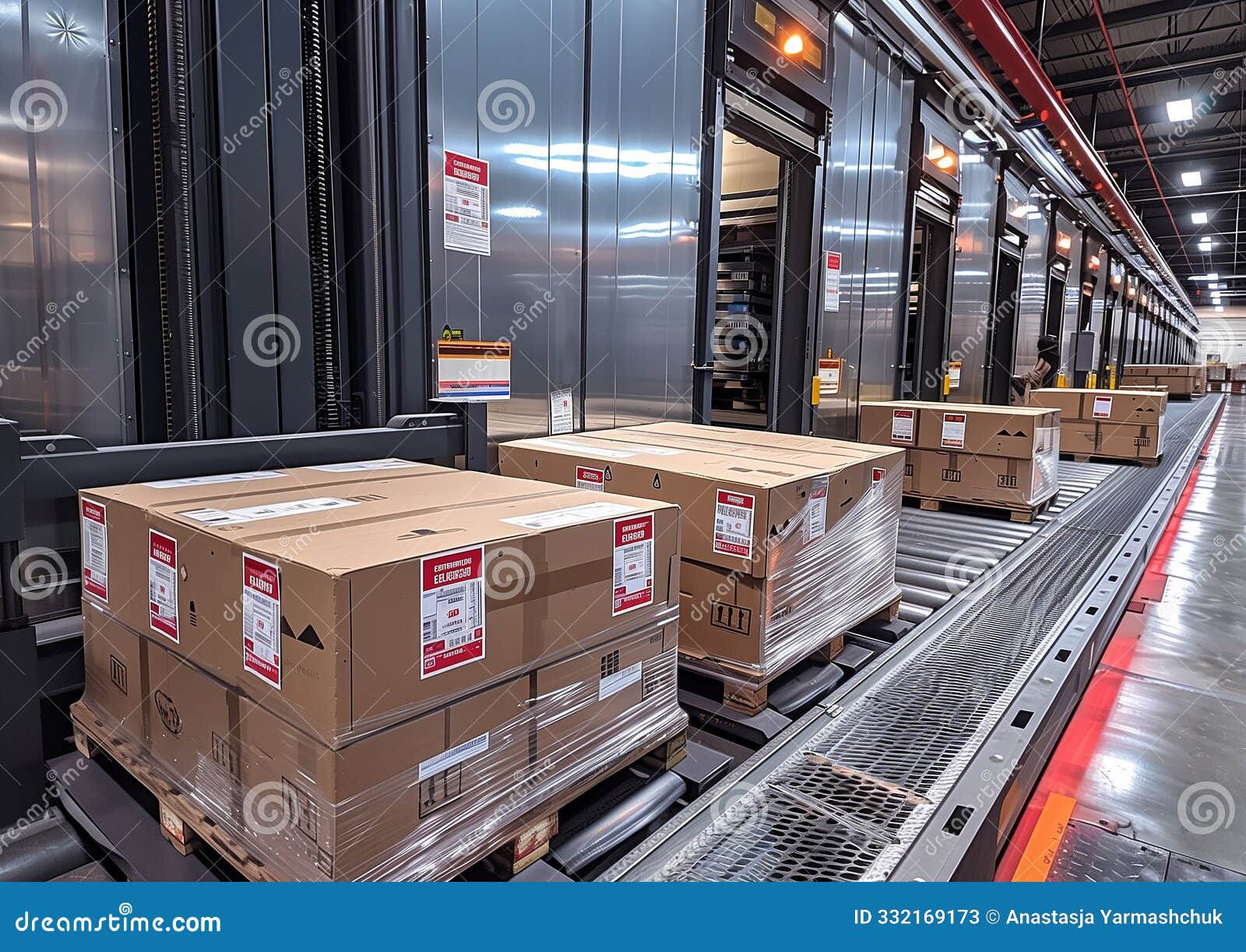 Inside the Warehouse, a Loader Operates an Electric Forklift, Moving ...